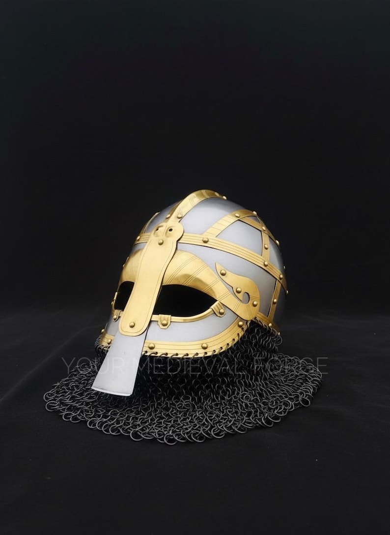 Handmade Viking Helmet With Chainmail Aventail | Brass Accents - Etsy UK