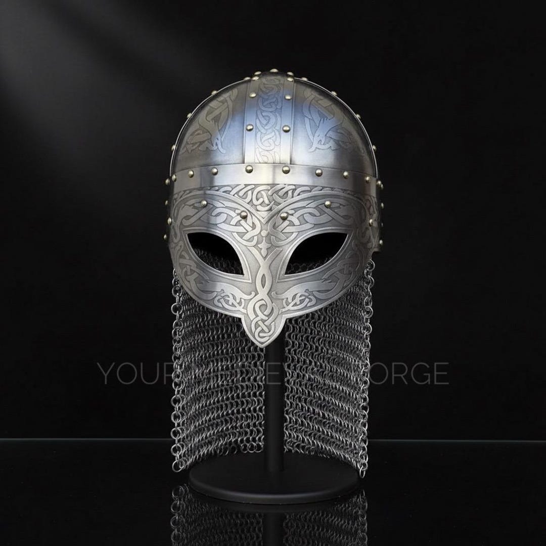 Handmade Viking Helmet With Chainmail | Nordic Engraved Steel Helmet ...