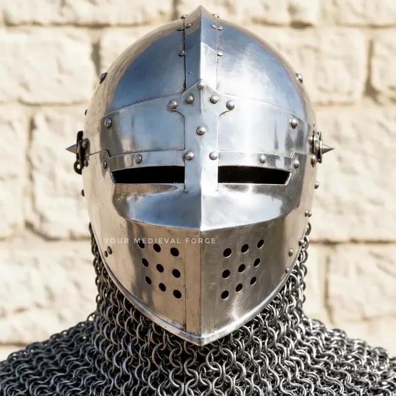 Hand-forged Steel Crusader Helmet With Chainmail Aventail | Reenactment ...