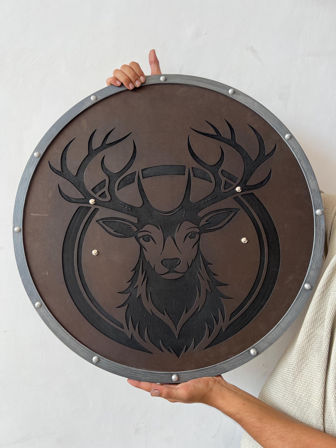 Engraved Stag Shield: Medieval Cosplay Armor, Viking Wall Decor - Etsy