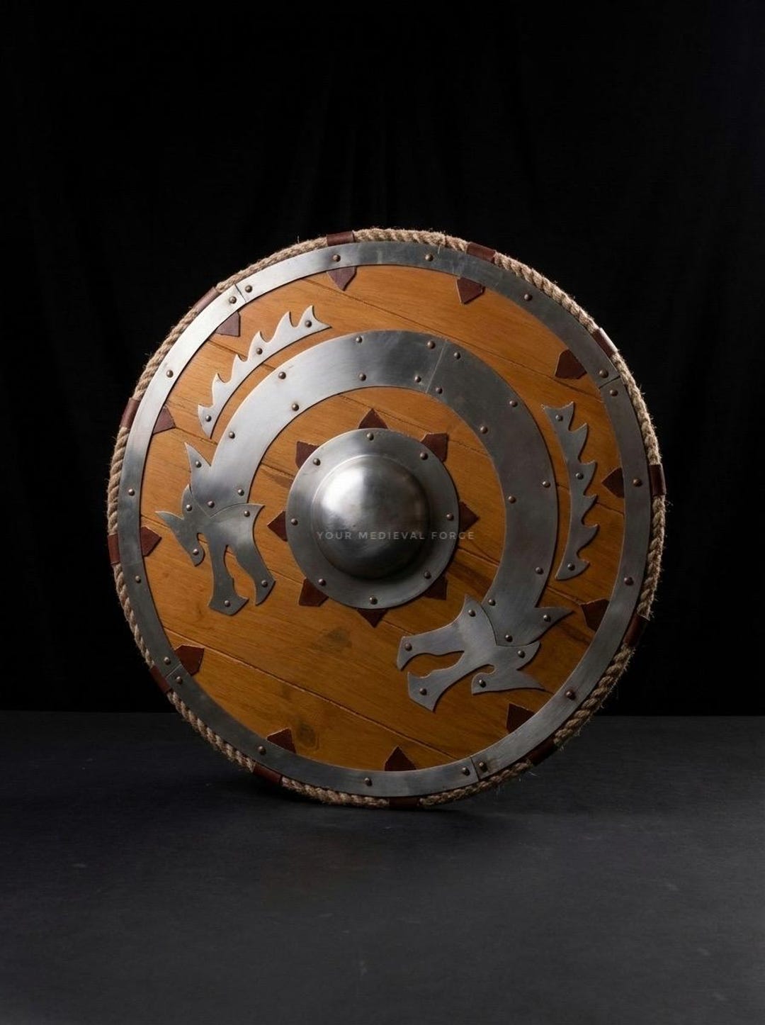 Handmade Viking Wooden Shield With Steel Boss | Medieval Round Shield ...