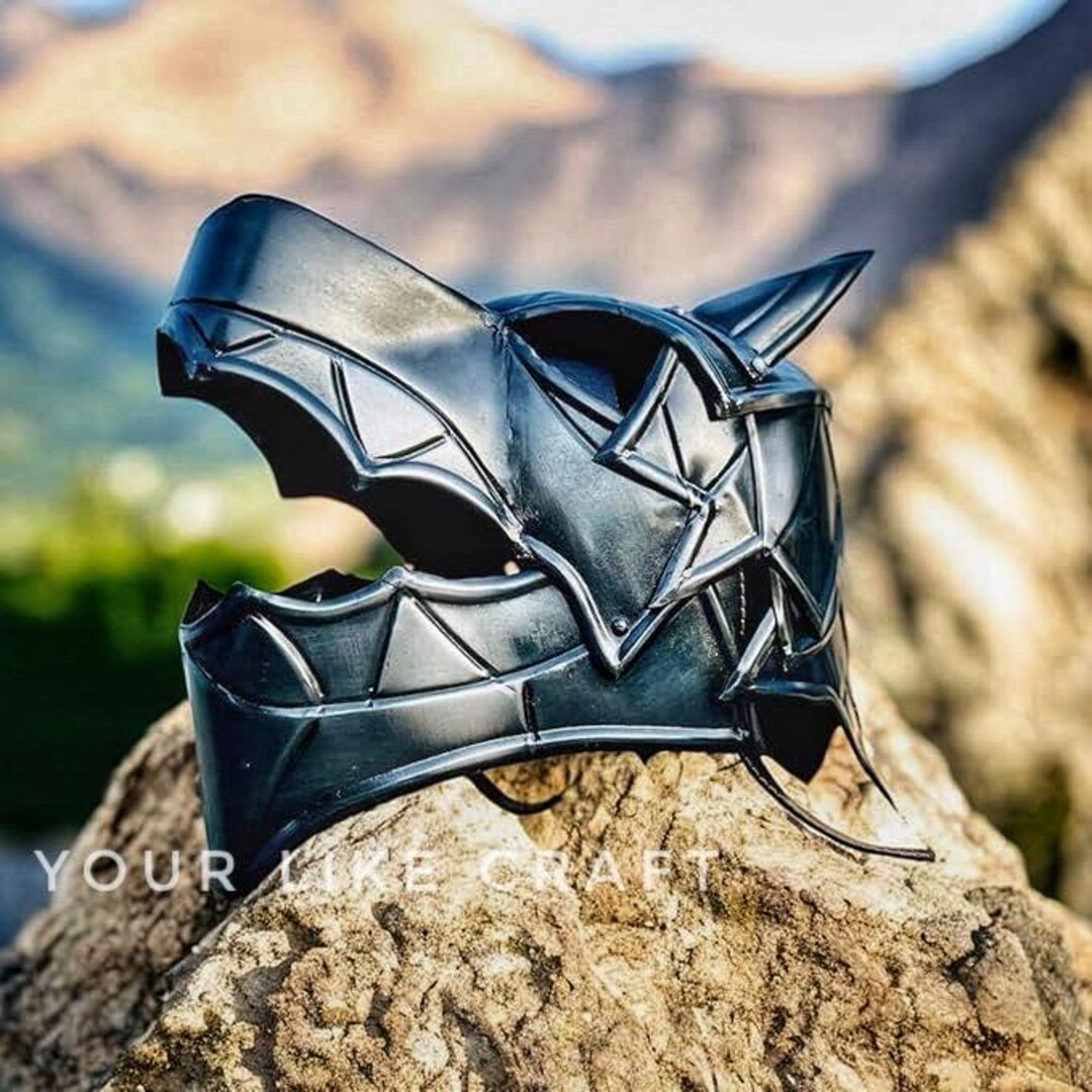 Handmade Black Wolf Helmet: Fantasy Warrior Cosplay Mask - Etsy