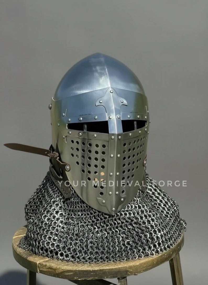 Handmade Medieval Crusader Steel Helmet With Chainmail Aventail - Etsy