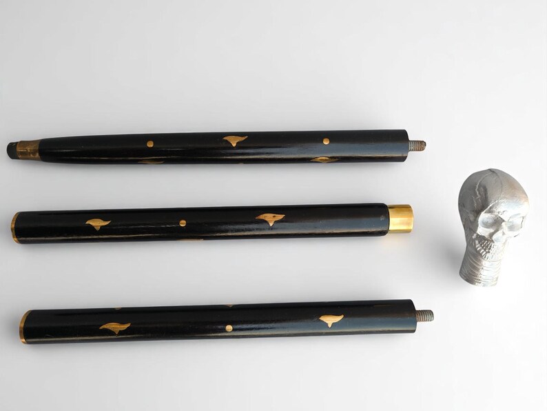 Skull Walking Cane – Gothic Handmade Wooden Walking Stick With Silver ...