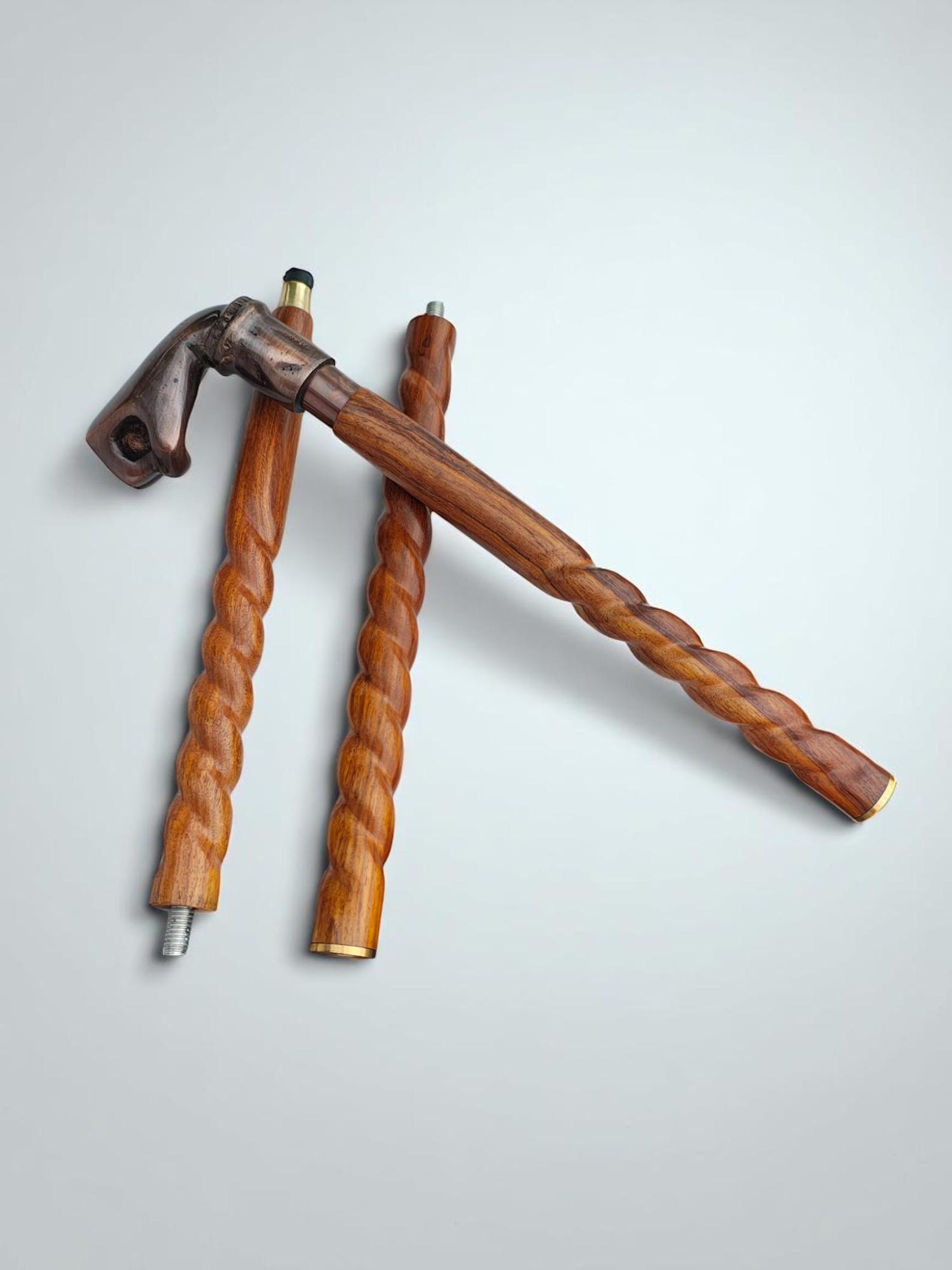 Handcrafted Wooden Walking Cane: Twisted Shaft, Carved Handle - Folding ...