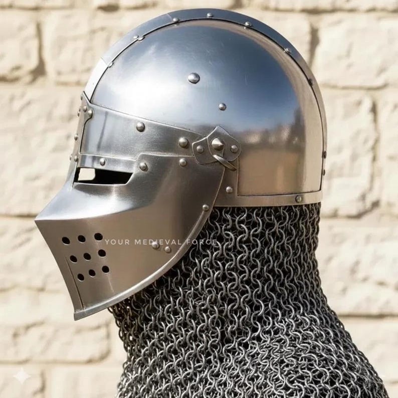 Hand-forged Steel Crusader Helmet With Chainmail Aventail | Reenactment ...