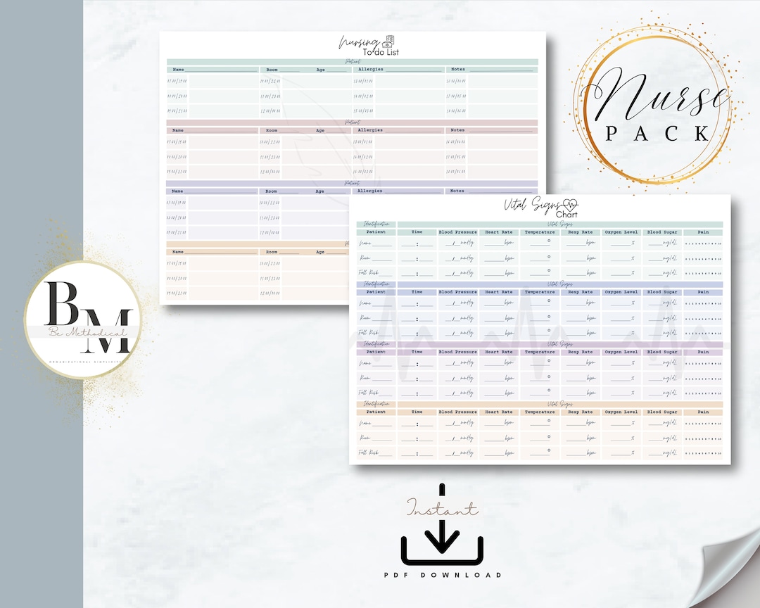 Nursing to Do List, to Do List Printable, Nurse Tracker Template, Vital ...