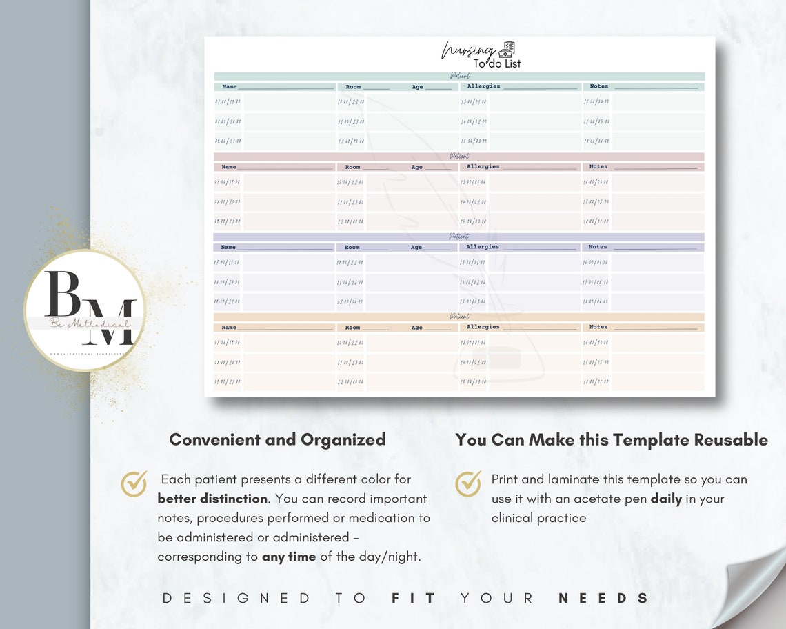 Nursing to Do List, to Do List Printable, Nurse Tracker Template, Vital ...