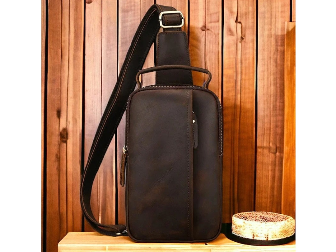 Luxury Genuine Leather Chest Bag - Men's Crossbody Sling Pack - Casual ...