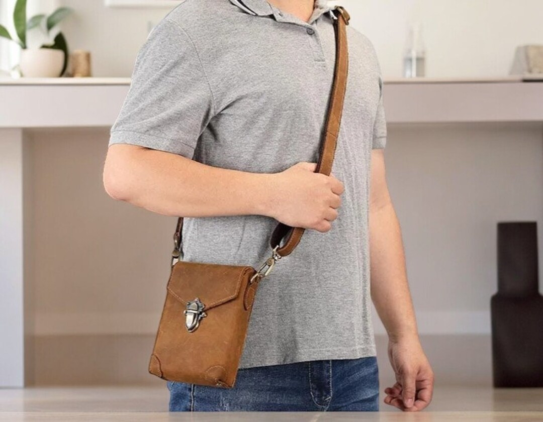 Mens Leather Crossbody Phone Bags Small Shoulder Bags Mens Waist Bag ...