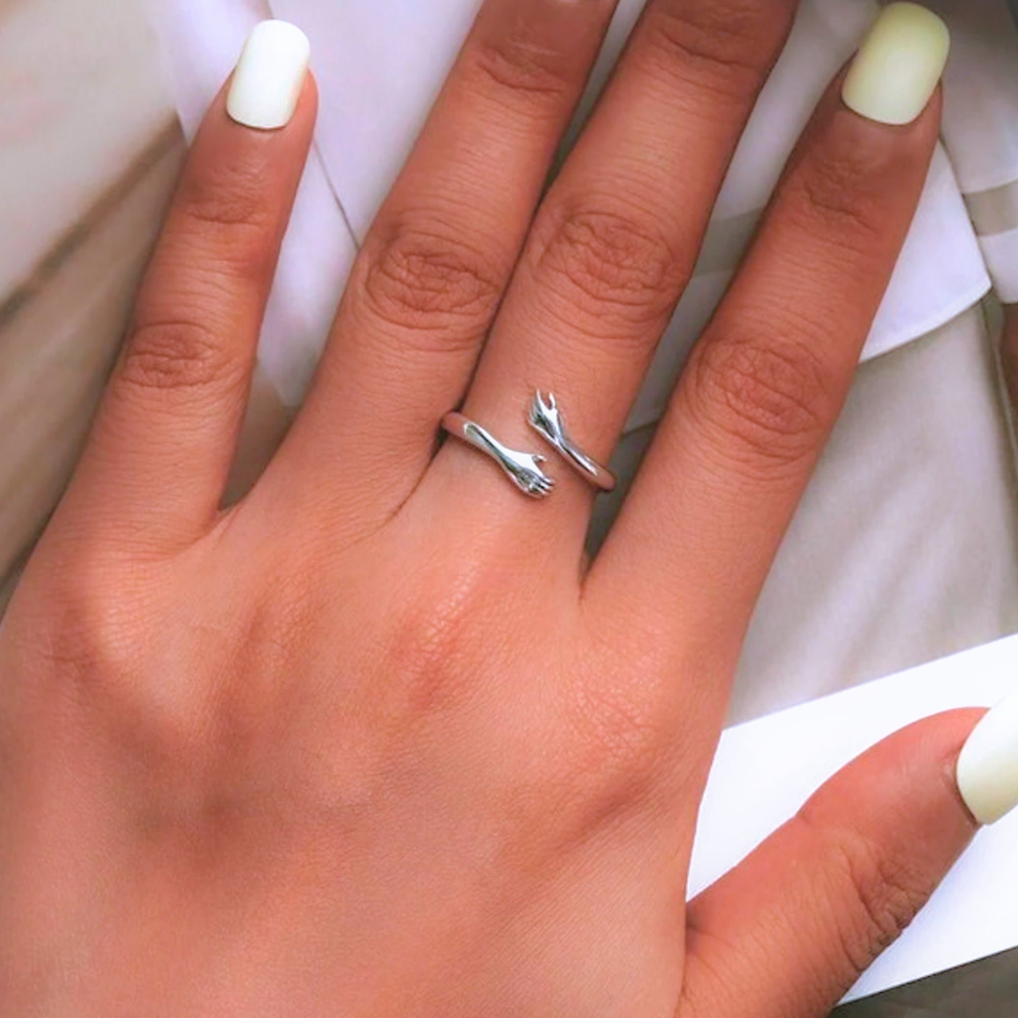 Silver Love Hugging Hand Stackable Ring, Sterling Silver Hug Ring ...