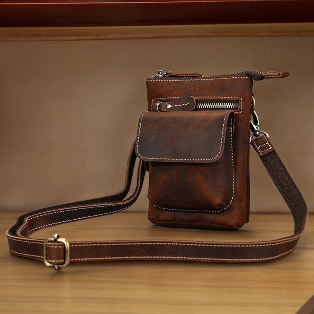 Mens Leather Crossbody Phone Bags Small Shoulder Bags Mens Waist Bag ...