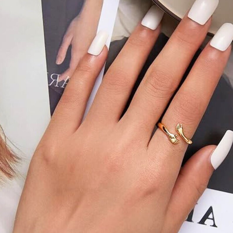 Silver Love Hugging Hand Stackable Ring, Sterling Silver Hug Ring ...