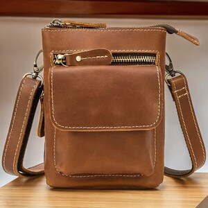 Mens Leather Crossbody Phone Bags Small Shoulder Bags Mens Waist Bag ...