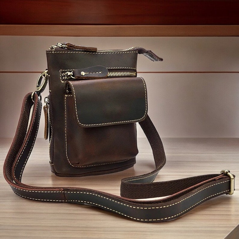 Mens Leather Crossbody Phone Bags Small Shoulder Bags Mens Waist Bag ...