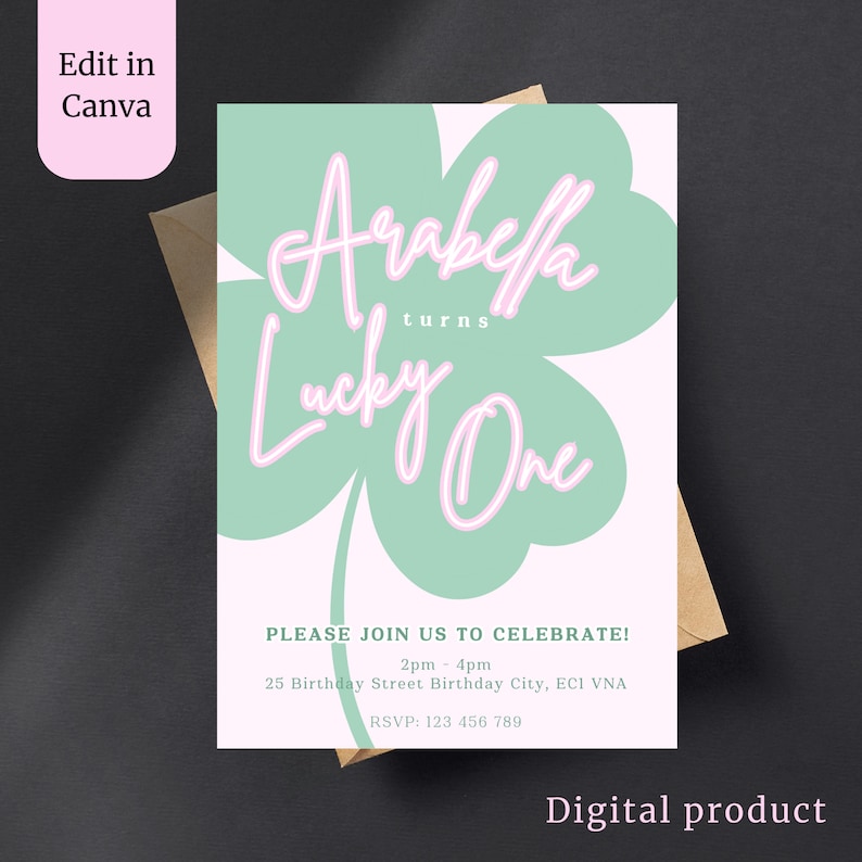 Personalised First Birthday Invitation – "lucky One" Clover Theme ...