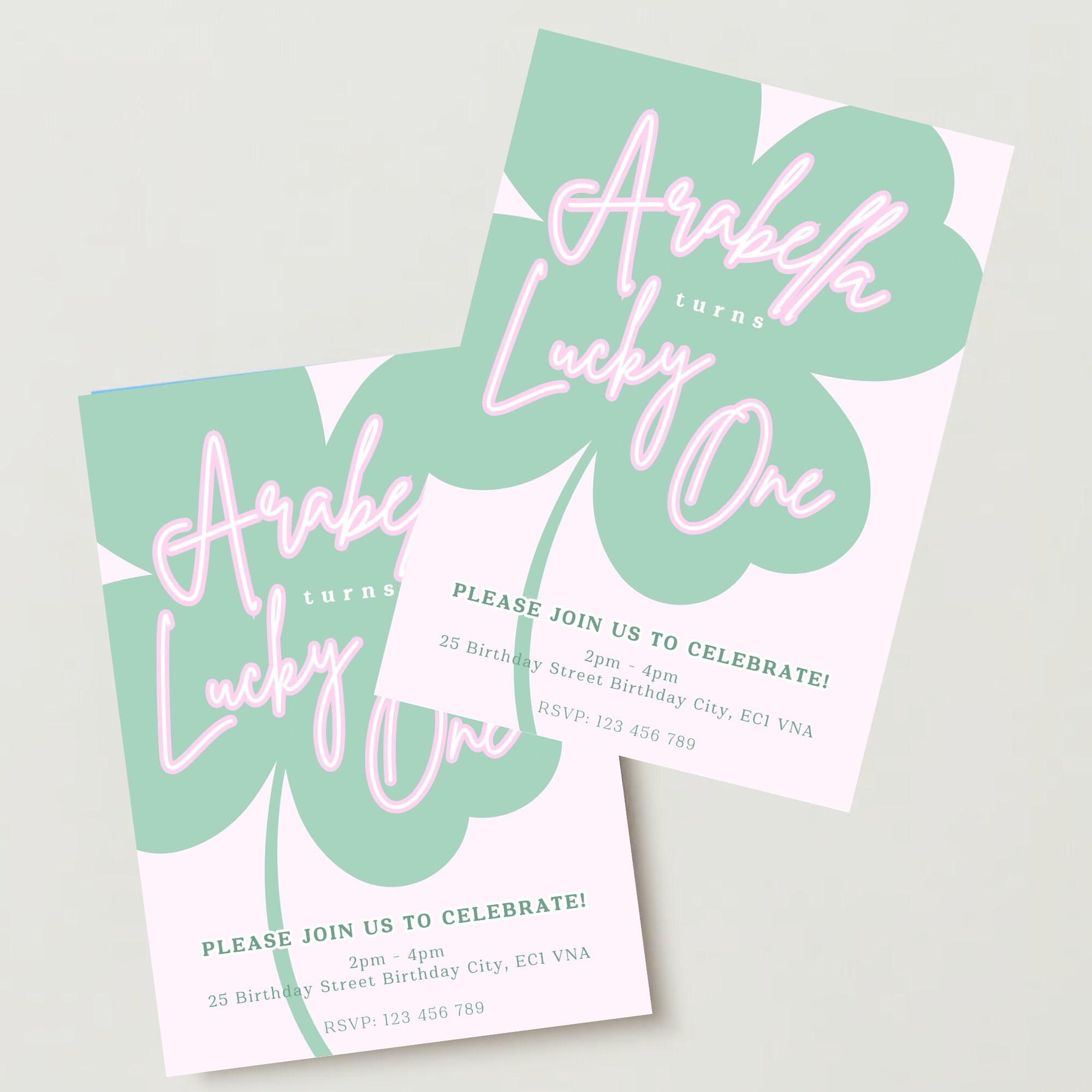 Personalised First Birthday Invitation – "lucky One" Clover Theme ...