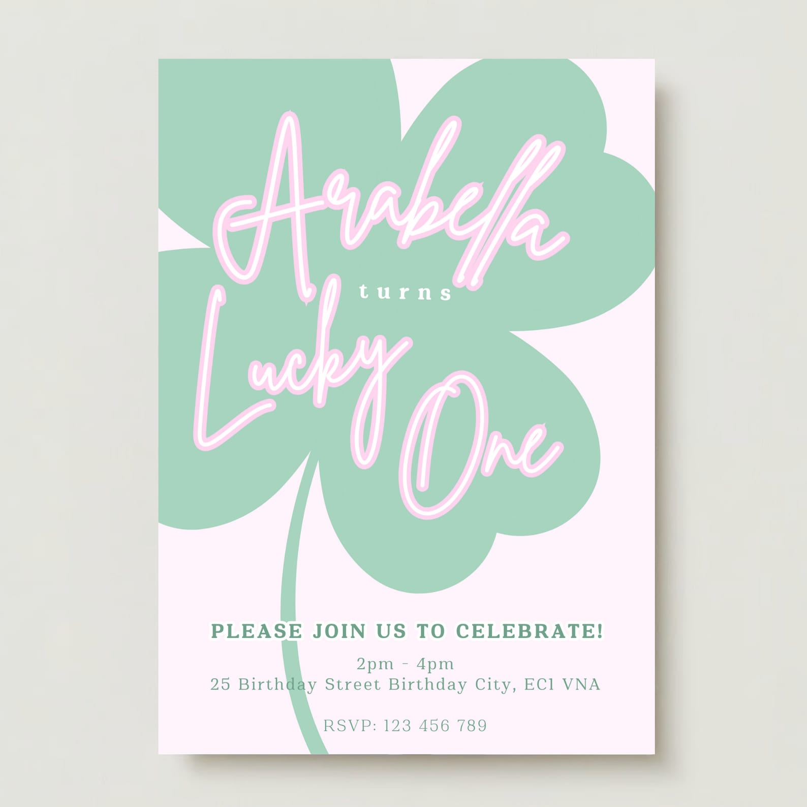 Personalised First Birthday Invitation – "lucky One" Clover Theme ...