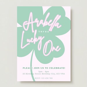 Personalised First Birthday Invitation – "lucky One" Clover Theme ...