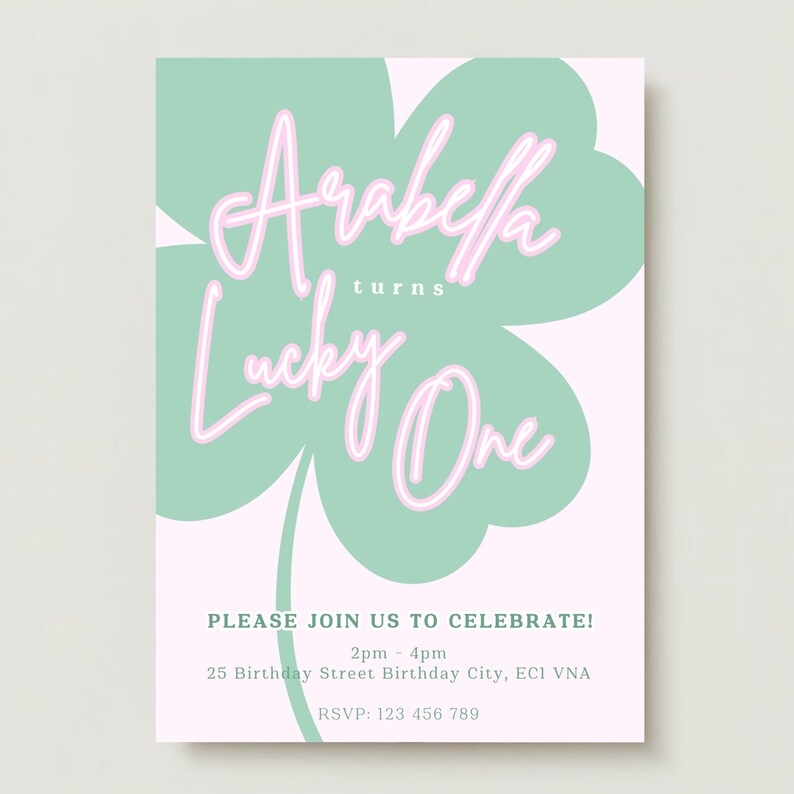 Personalised First Birthday Invitation – "lucky One" Clover Theme ...