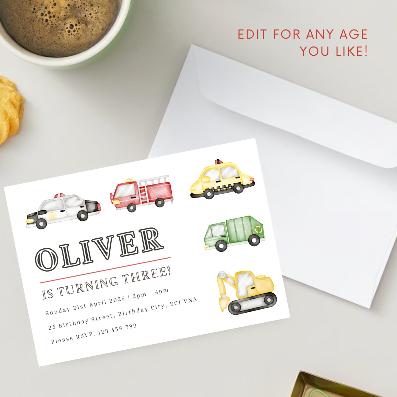 Transport Birthday Party Invitation - Personalised - Editable Canva ...