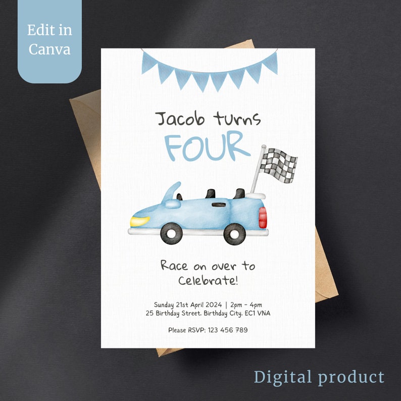 Transport | Race Car | Birthday Party Invitation - Personalised ...