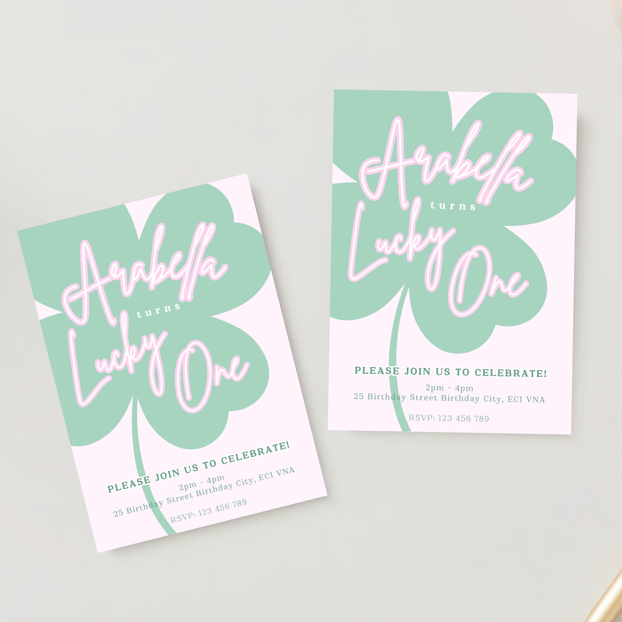Personalised First Birthday Invitation – "lucky One" Clover Theme ...
