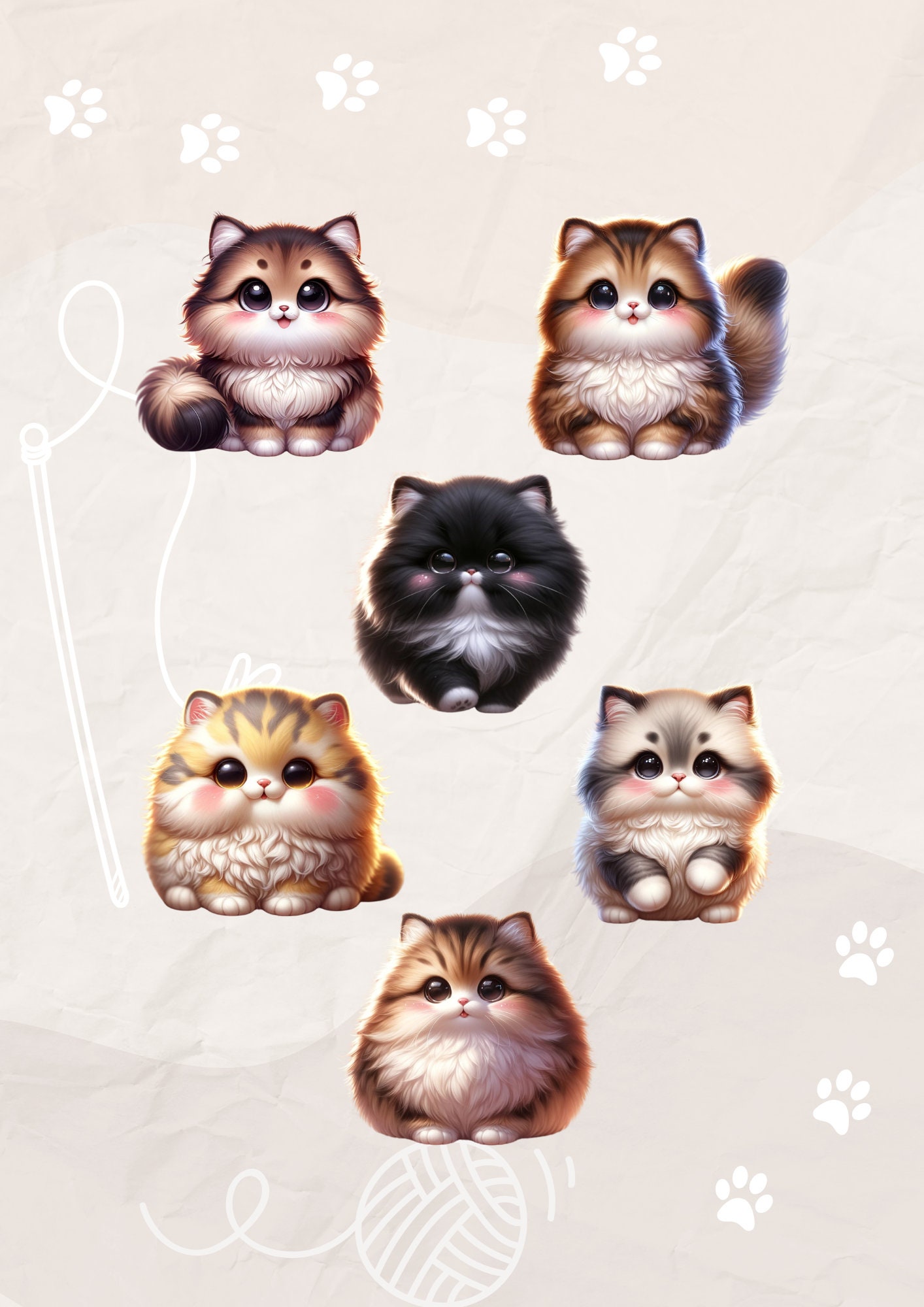 24p Cute Cat Clipart PNG Bundle, Cute Kitty, Cute Kitty, Printing ...