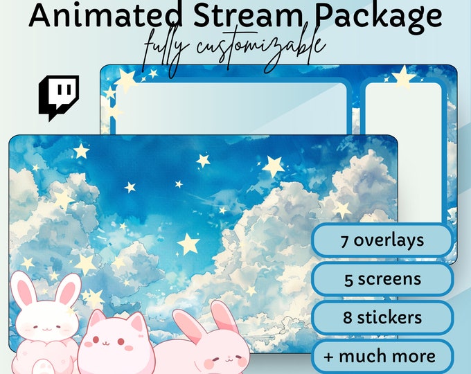 Stream Overlay Package, Cozy Blue Anime Stream Background, Stream ...