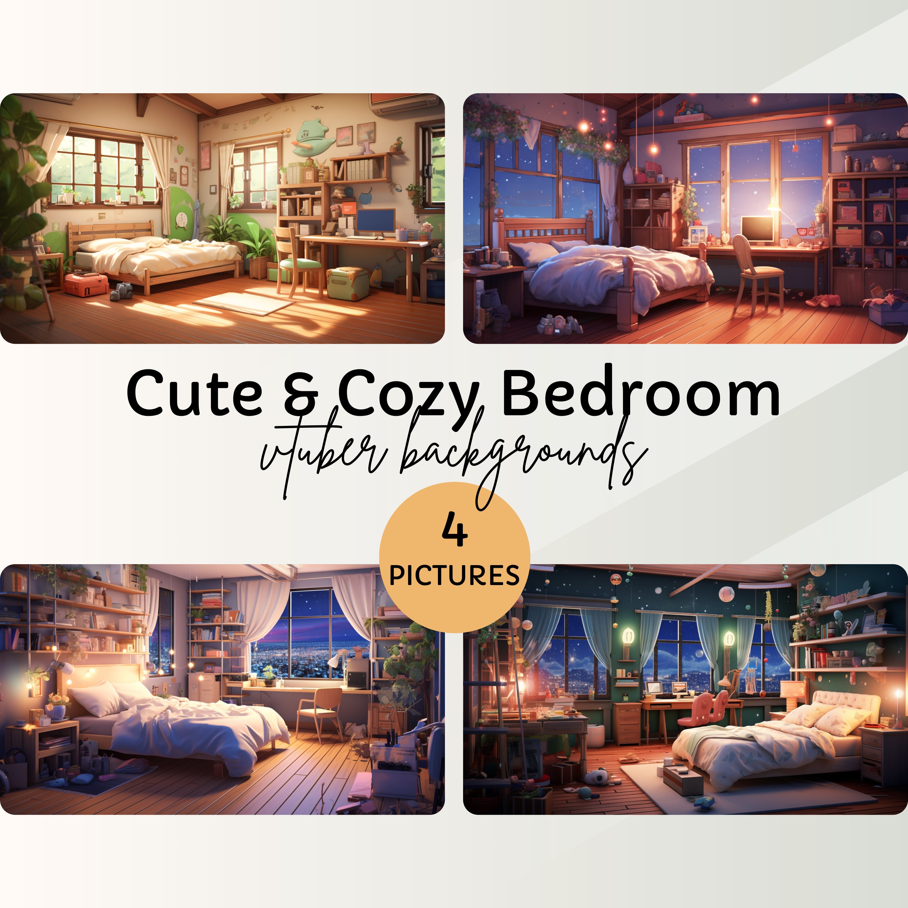 4 Vtuber Bedroom Backgrounds, Cute Cozy, Vtuber Stream Design, Room ...