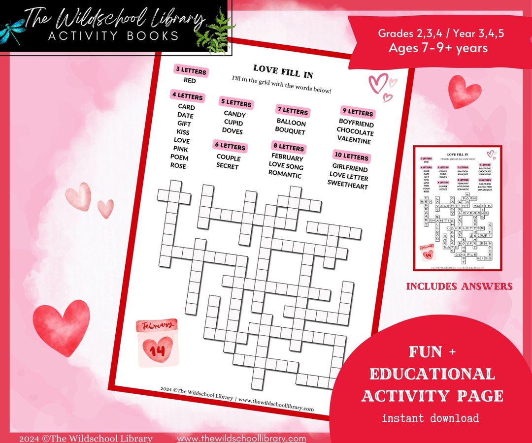 Valentines Day Fill It in Activity Page | for 7-9+ Years | Logic Games ...