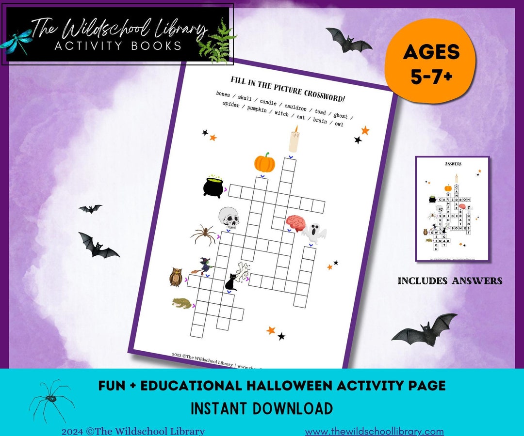 Halloween Picture Crossword Activity Page | for 5-7+ Years | Instant ...
