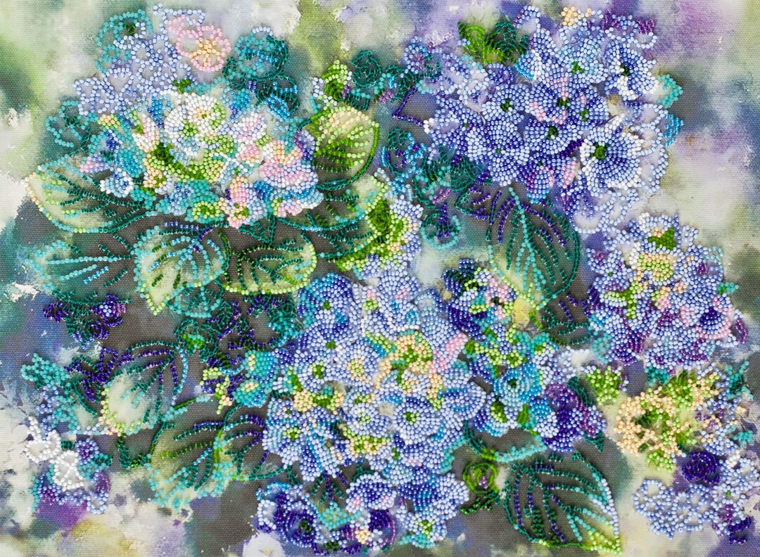 Bead Embroidery Kit "hydrangeas" : Modern Flower Beadwork Design ...