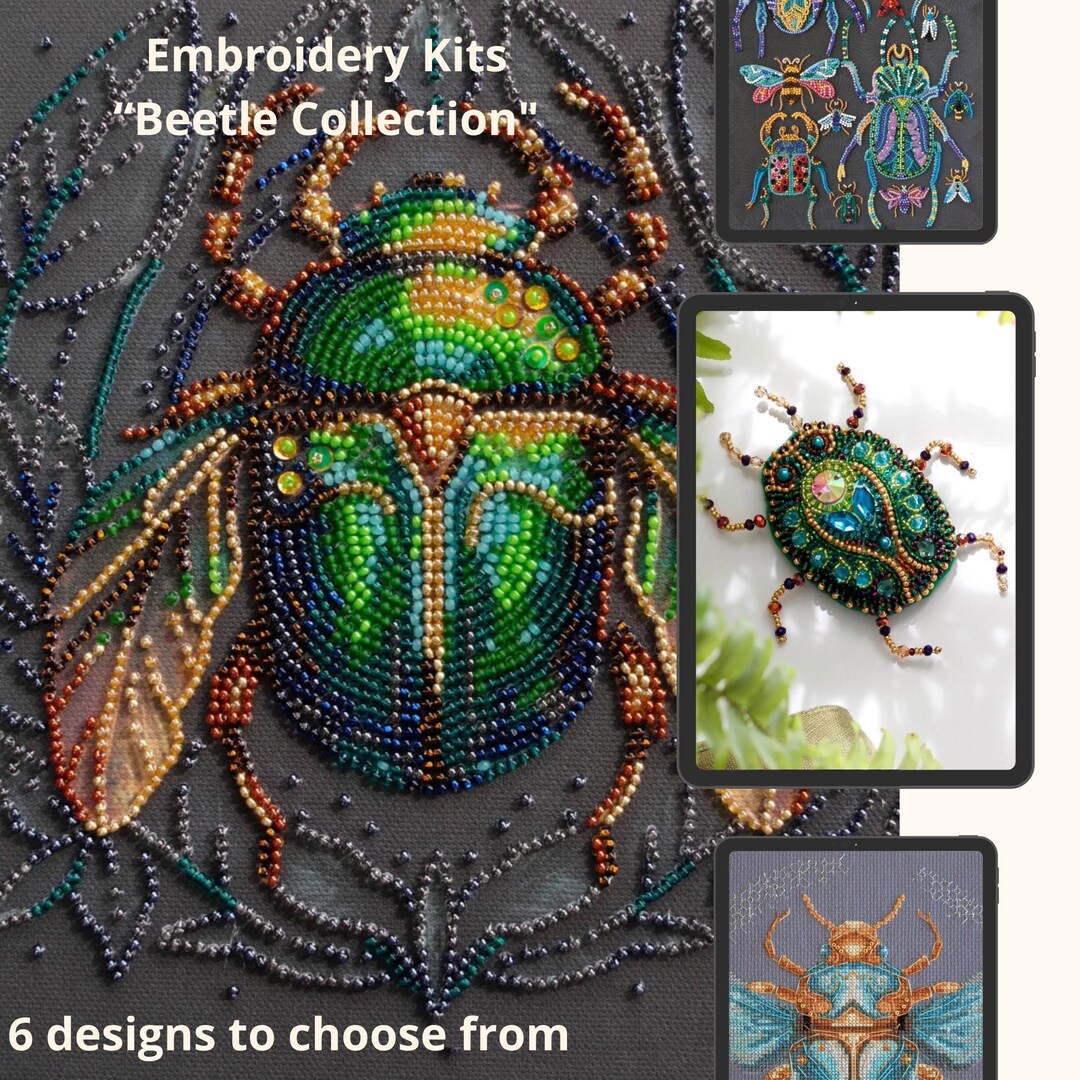 Embroidery Kit Beetle Collection: DIY Beaded Bug and Cross Stitch Sets ...