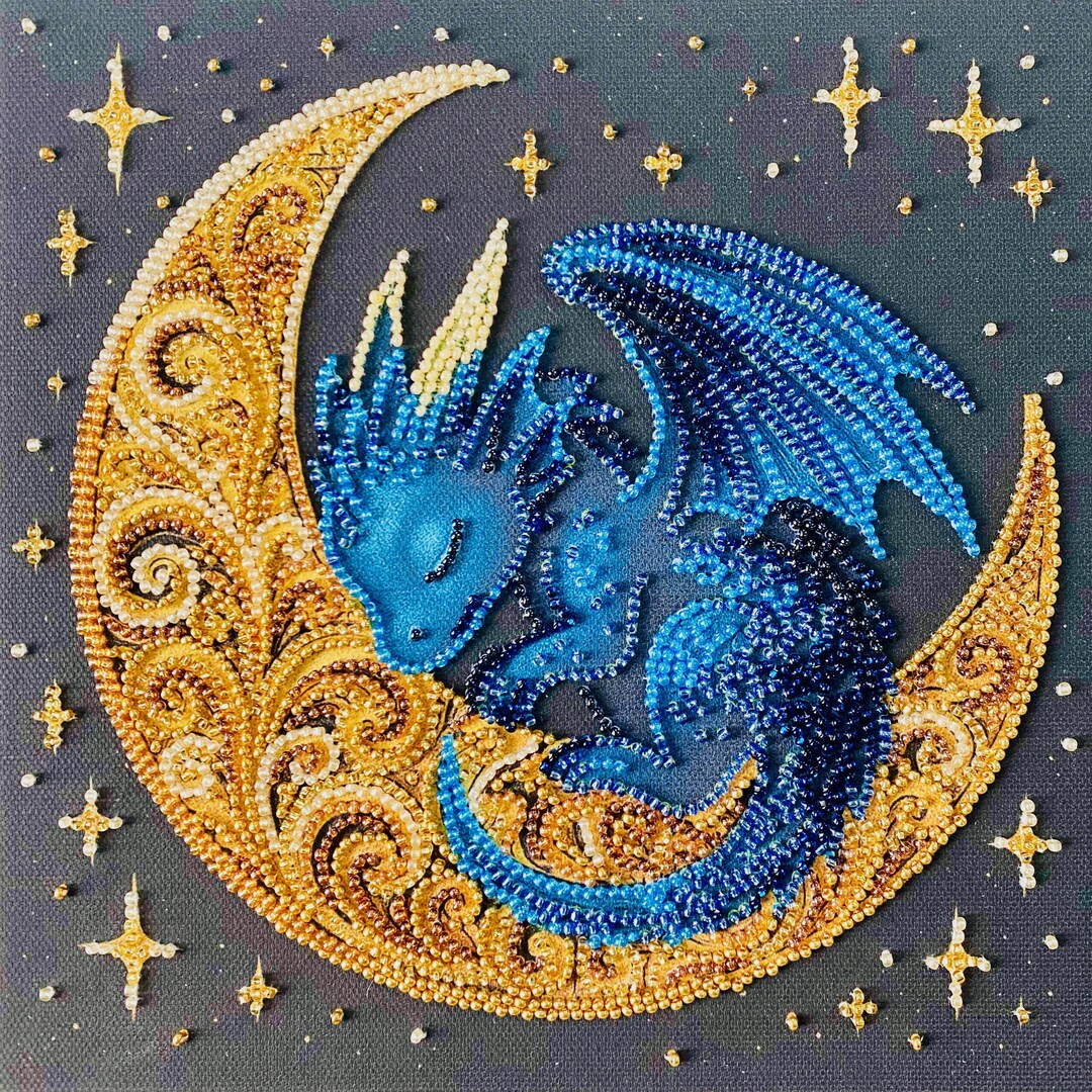 Moon Bead Embroidery Kit, DIY Beading Craft Set for Adults, Hand ...