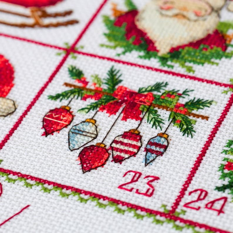 Christmas Advent Calendar Cross Stitch Kit, DIY Holiday Countdown ...