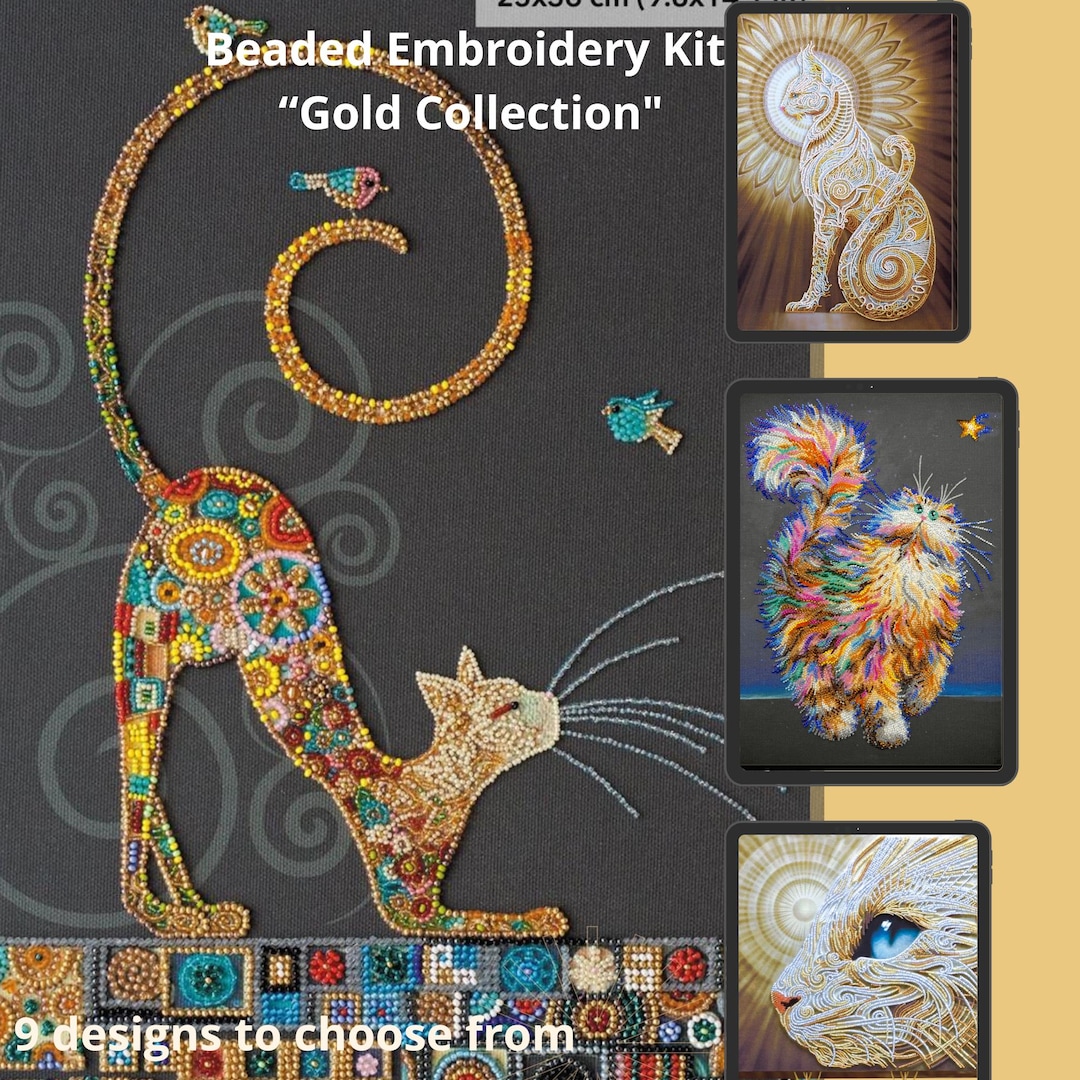 Cat Bead Embroidery Kit, DIY Hand Embroidery Craft Kit for Adults ...