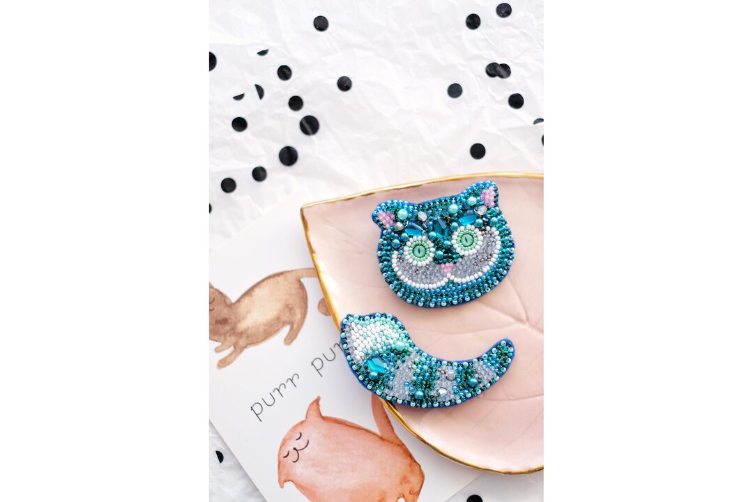 Bead Embroidery Kit Cat Brooch, DIY Jewelry Making Kit, Beaded Brooch ...