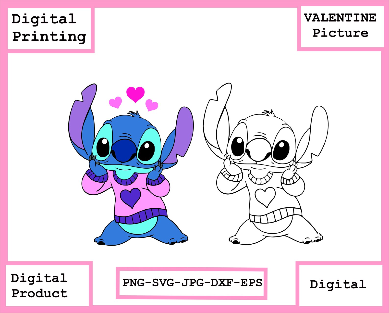 Stitch Valentine's Day Svg Png , Stitch Svg, Stitch Couple Svg, Png ...