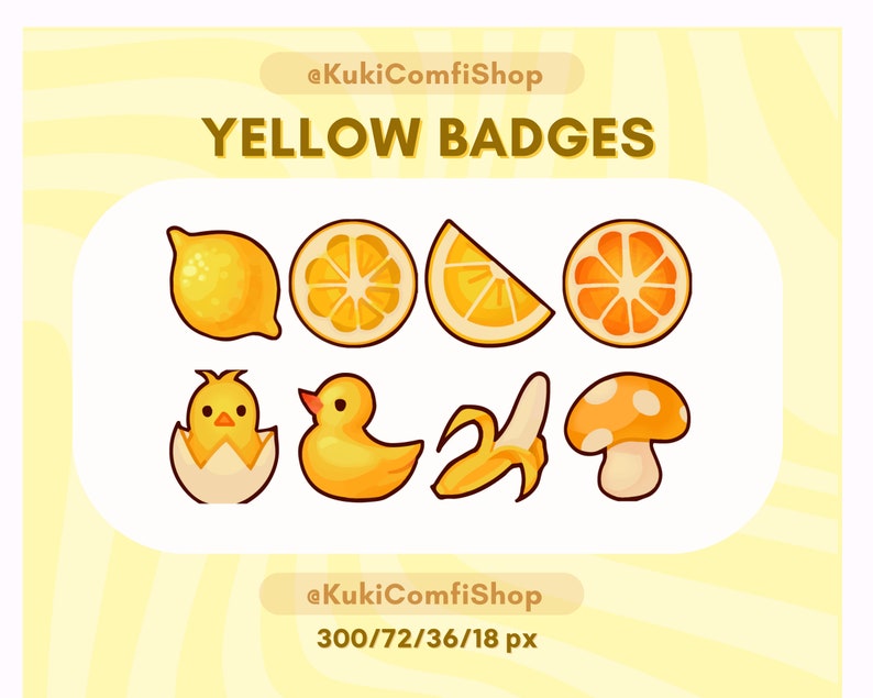 8 Yellow Badges for Twitch and Discord, Twitch Badges, Kawaii Lemon ...