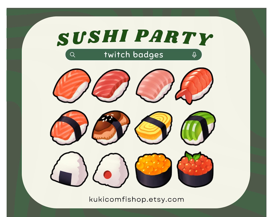 Sushi Party Twitch Sub Badges, Tasty Streamer Bits for Sushi Lovers - Etsy
