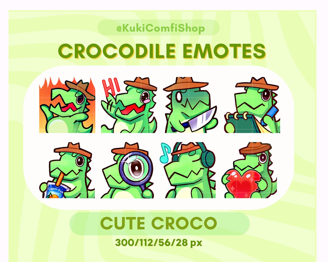 8 Cute Crocodile Emotes Pack for Twitch and Discord, Chibi Crocodile ...