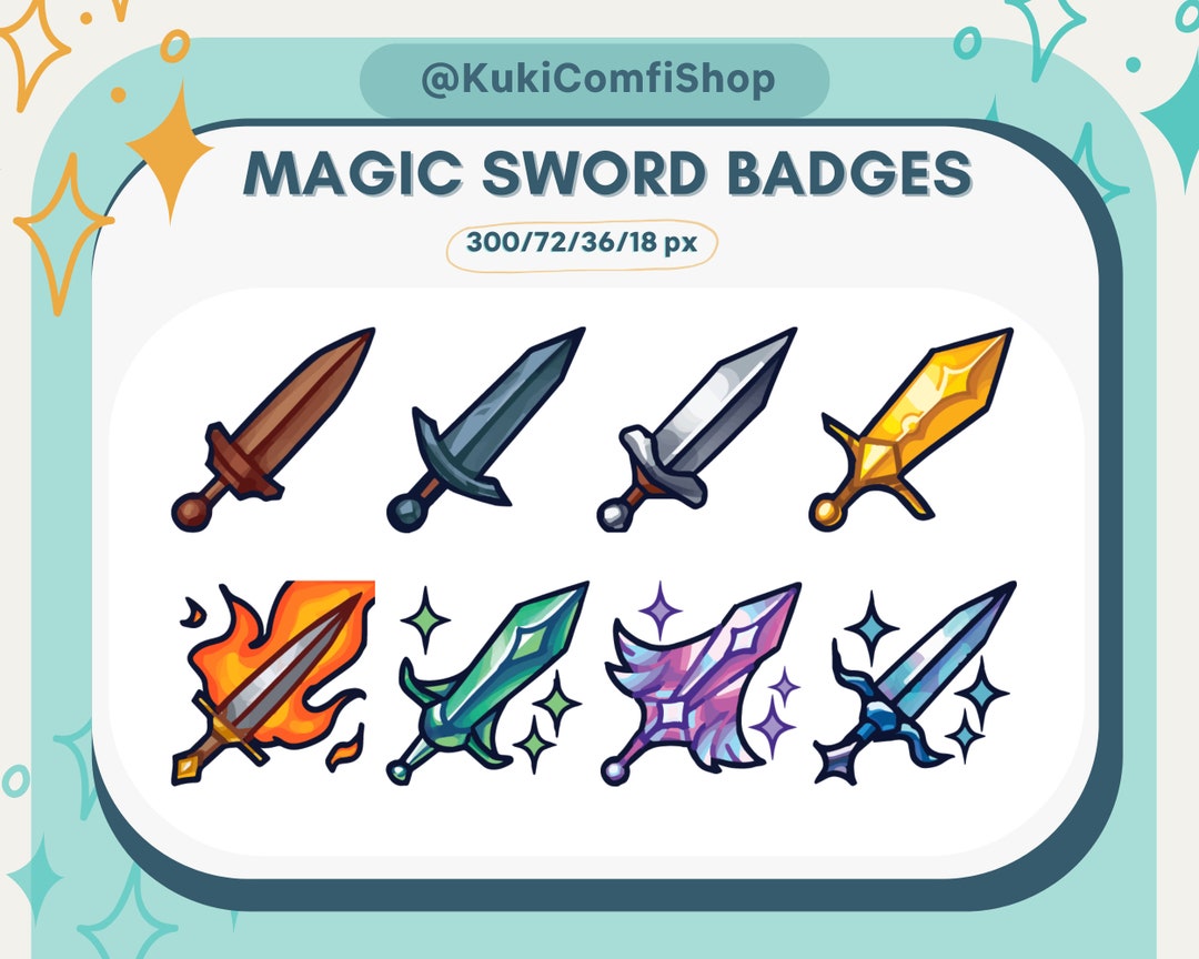 Magical Sword Sub Badges for Twitch & Discord / Kawaii Cheer Badges for ...