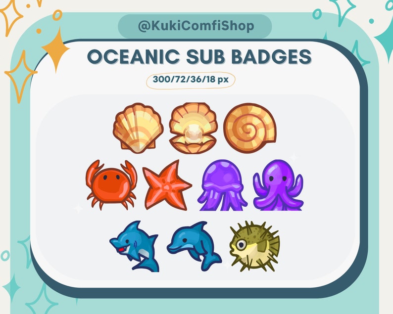 Ocean Sea Creature Badges (10 Pack) for Twitch, Youtube, Discord ...