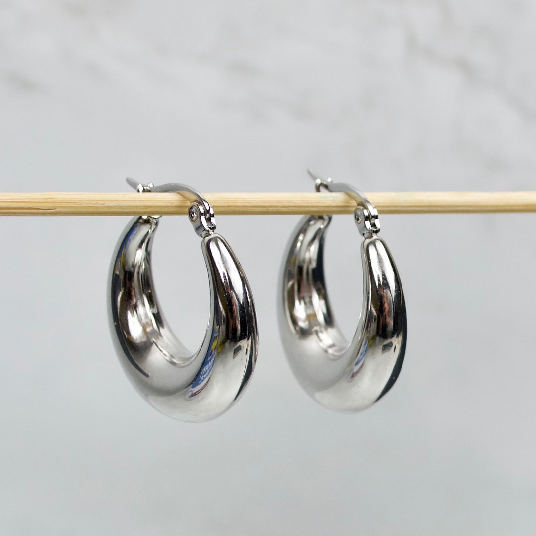 Silver Medium Chunky Hoops Medium Size Silver Hoops Everyday Earrings ...