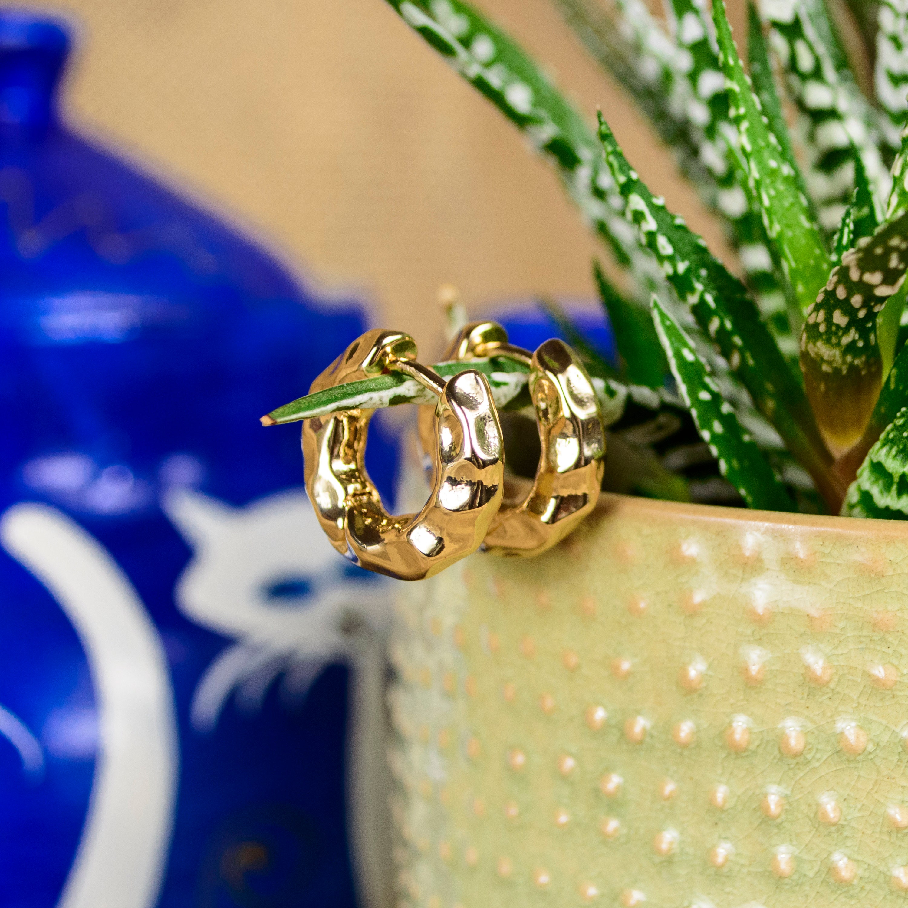 18K Gold Plated Hammered Hoops Small Size Gold Hoops Everyday Earrings ...