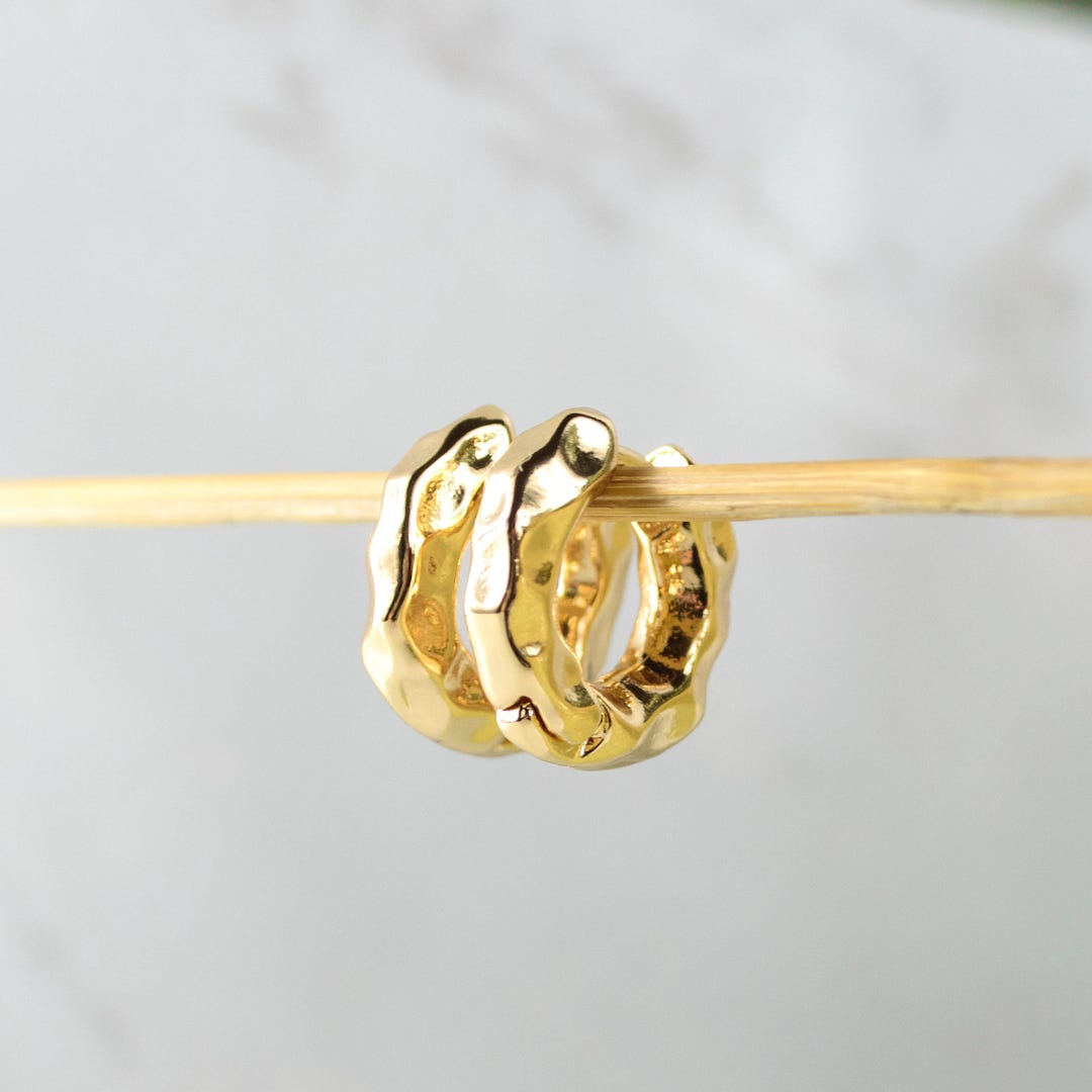 18K Gold Plated Hammered Hoops Small Size Gold Hoops Everyday Earrings ...