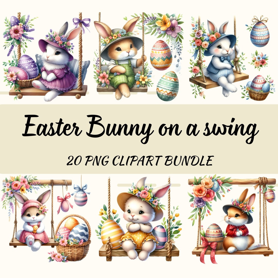 Easter Bunny on Swing Digital Download | Whimsical Easter Decor ...