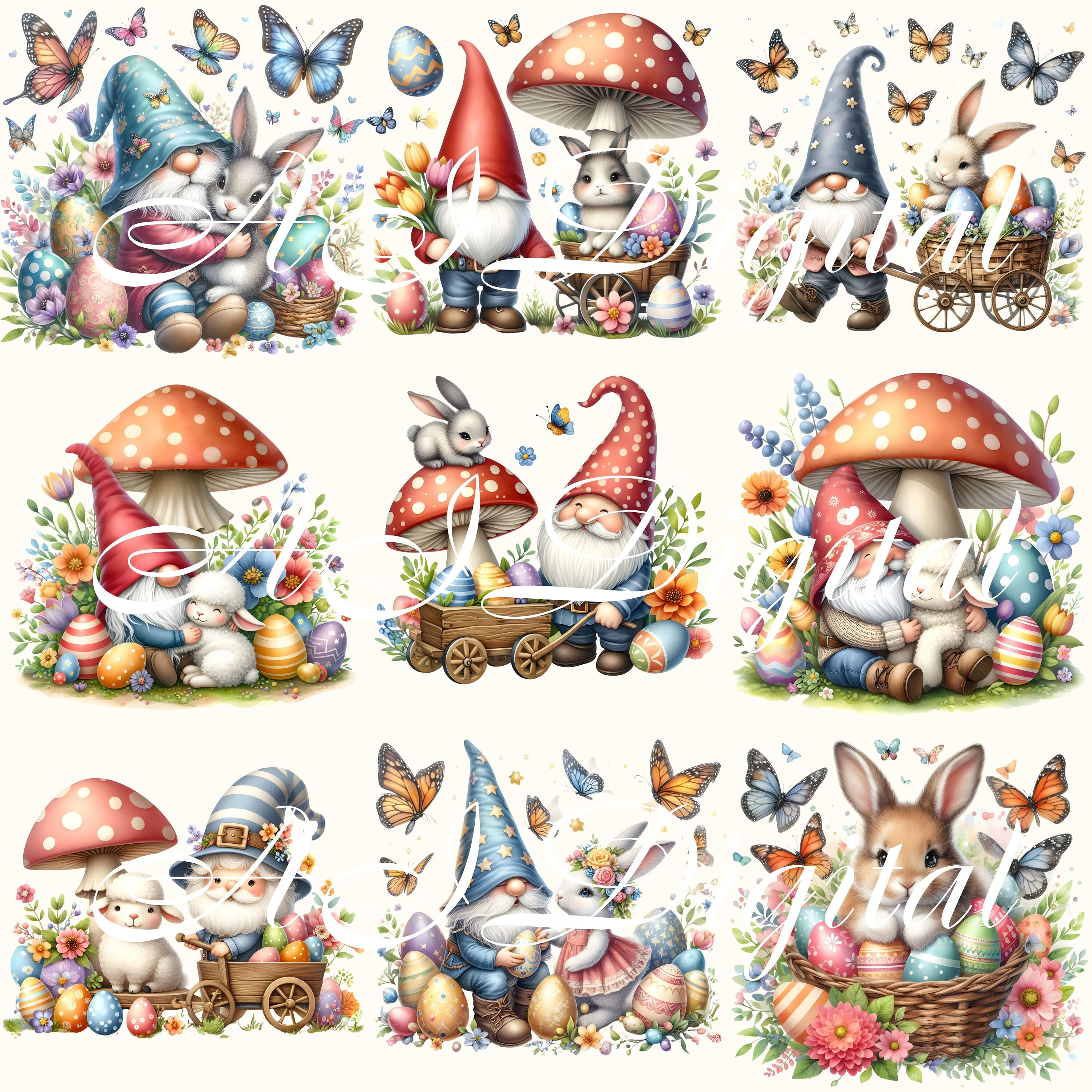 Cute Easter Bunny With Gnome Clipart -digital Download for Crafts and ...