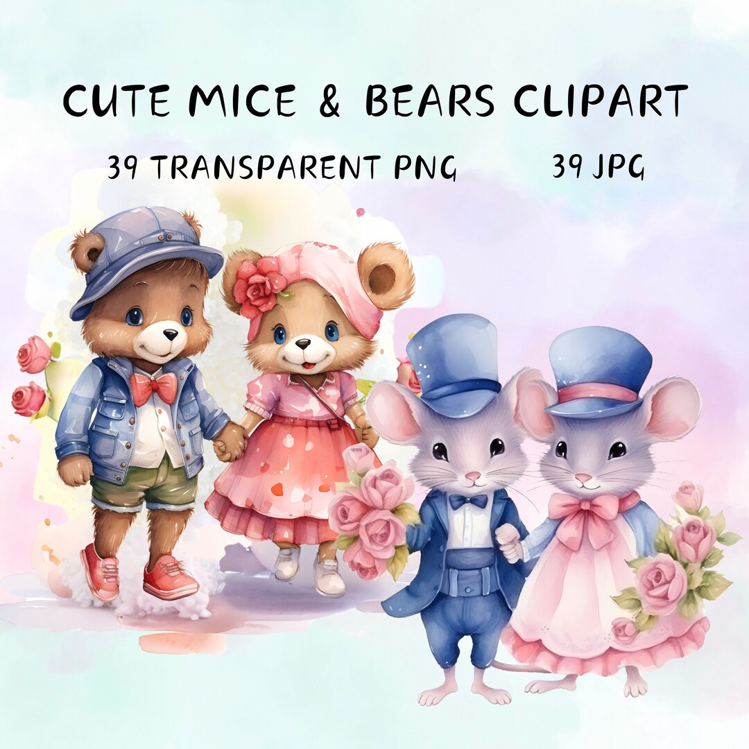 Cute Couple Mice PNG Clipart,wedding Mice and Bears ,watercolour Bundle ...